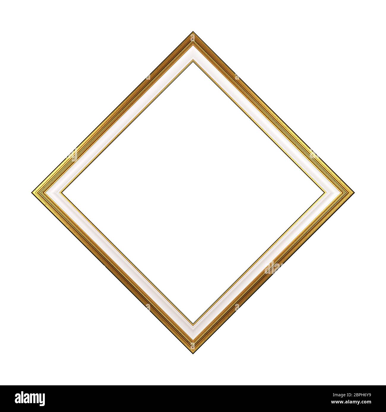 Classic Rhombus Empty Golden Picture Frame Isolated on White Background ...