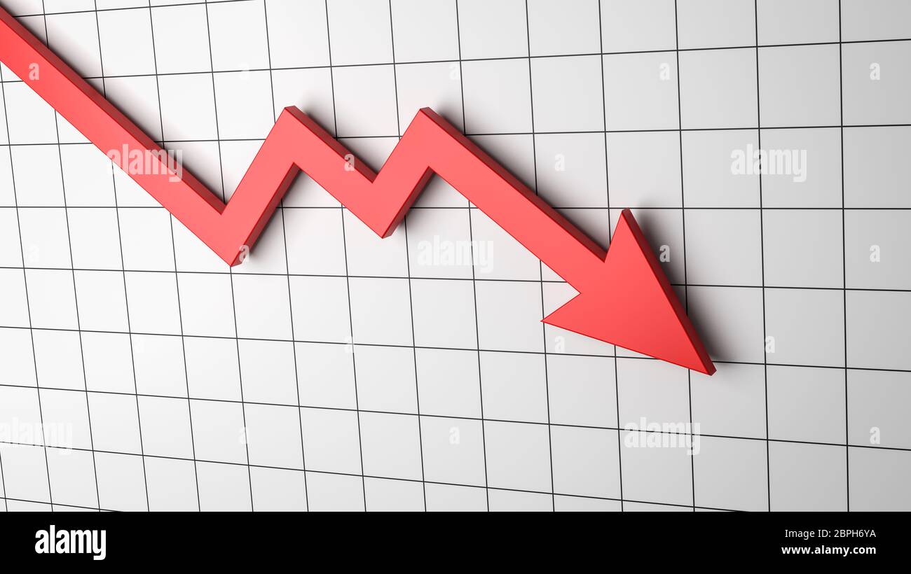 Falling Red Arrow Chart on White Background 3D Illustration Stock Photo ...