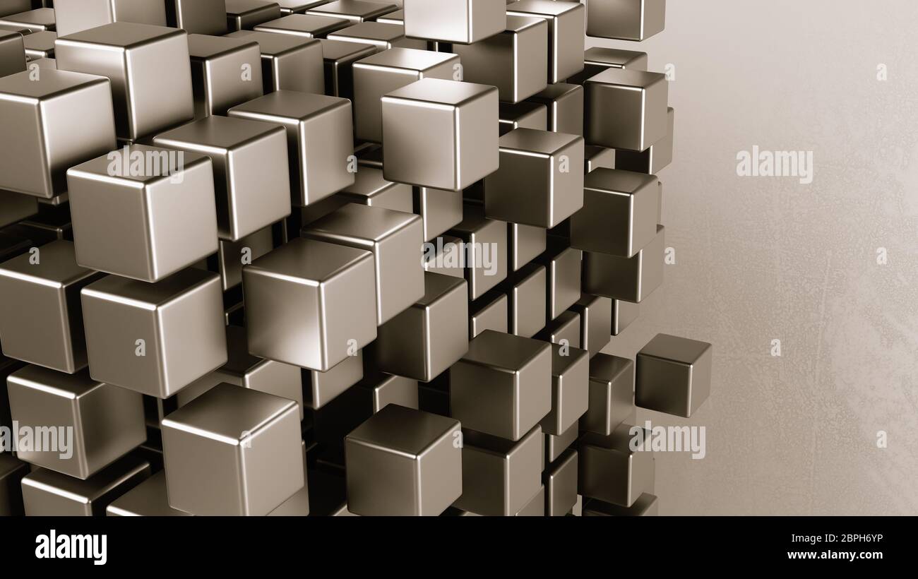 Cubes Aggregation on Grey Abstract Background with Copyspace 3D ...