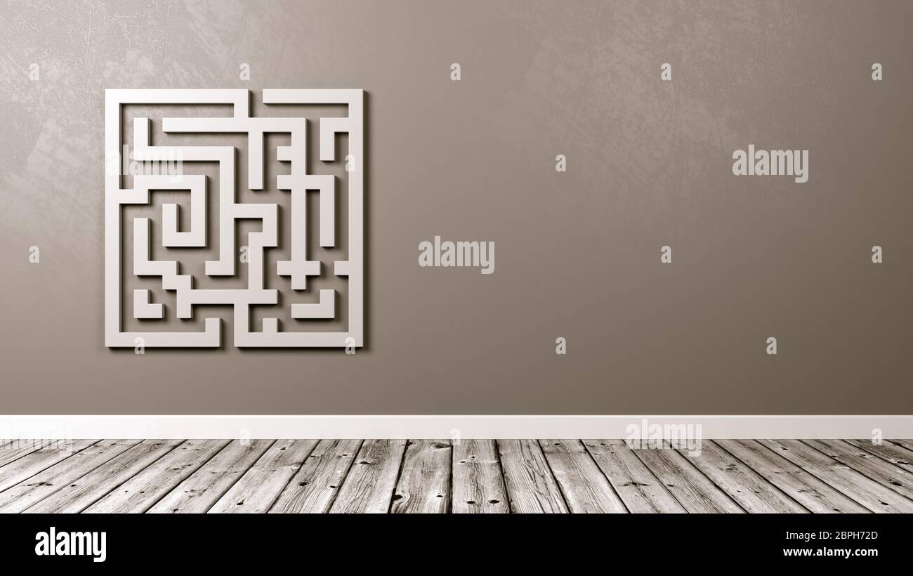 White Maze Shape Against Gray Wall in the Room with Copy Space 3D ...