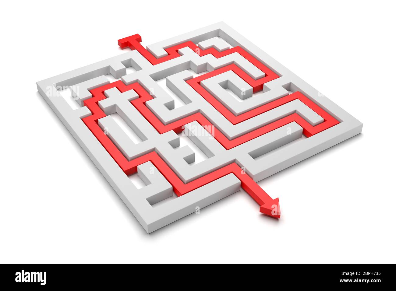 Red Arrow Coming Out of a Labyrinth 3D Illustration on White Background ...