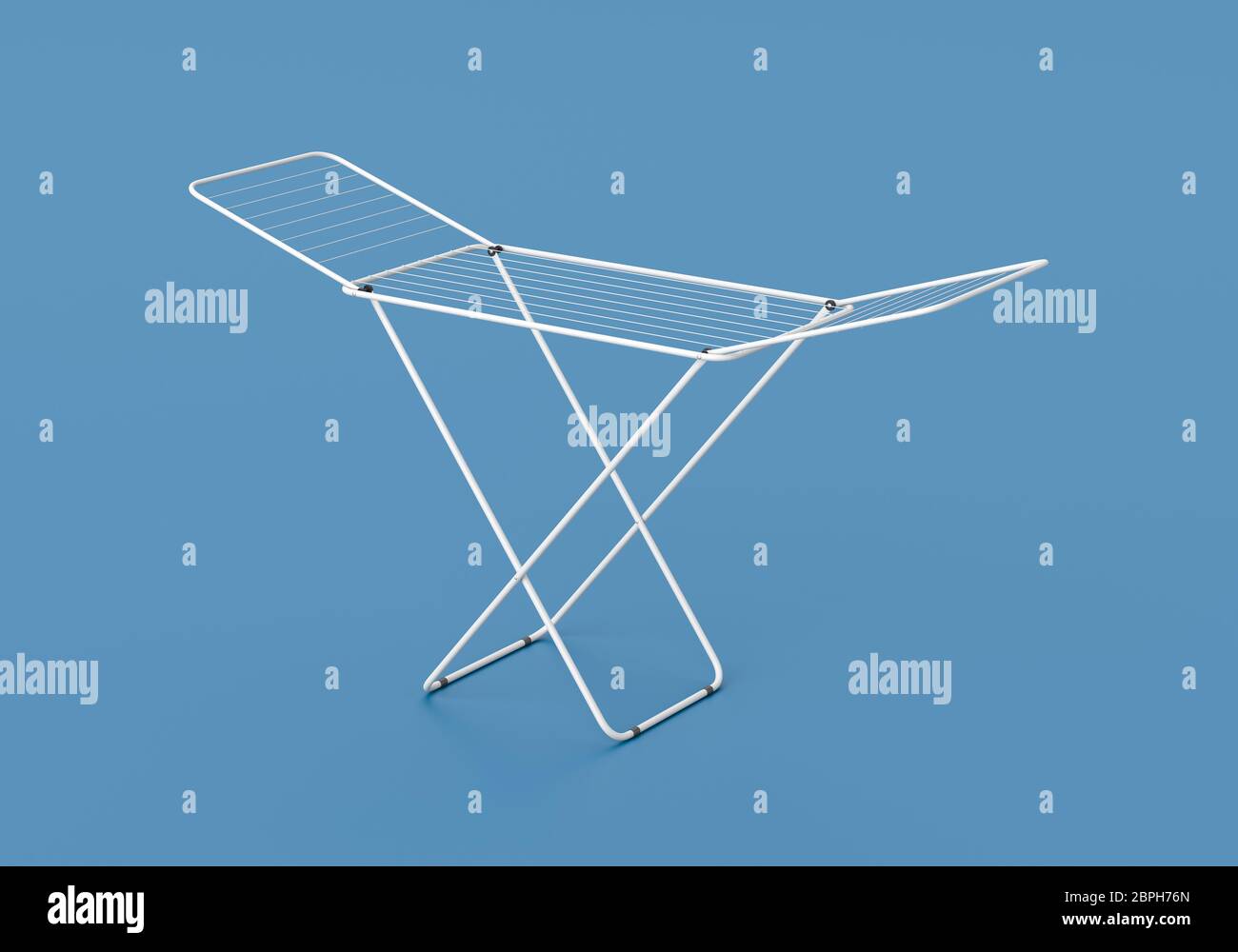 White Clothes Drying Rack on Blue Background 3D Illustration Stock ...