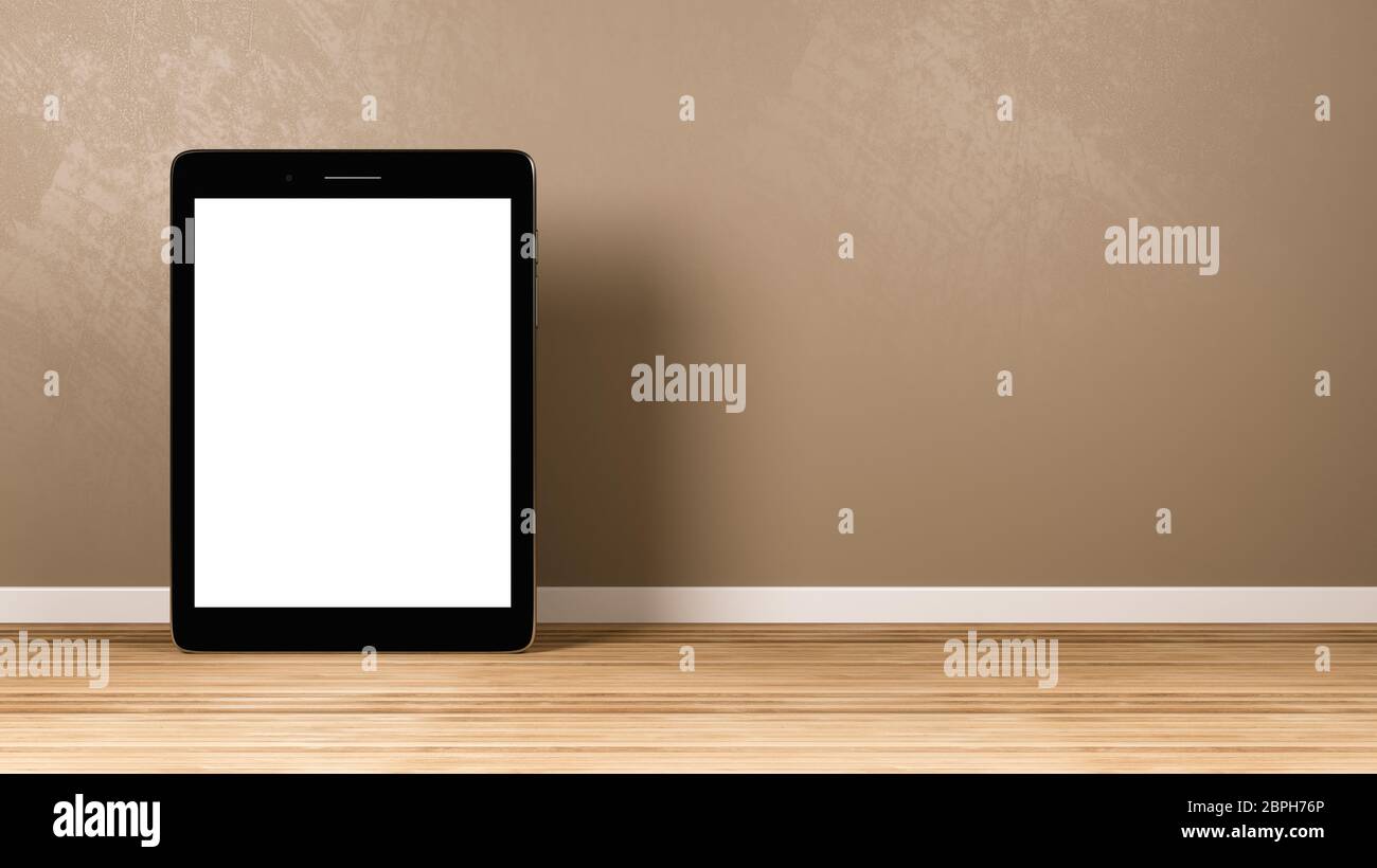 Standing Tablet Pc with White Blank Screen in the Room 3D Illustration ...