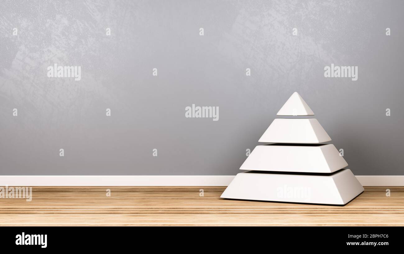 Four Levels White Pyramid on Wooden Floor Against Blue Gray Wall with ...