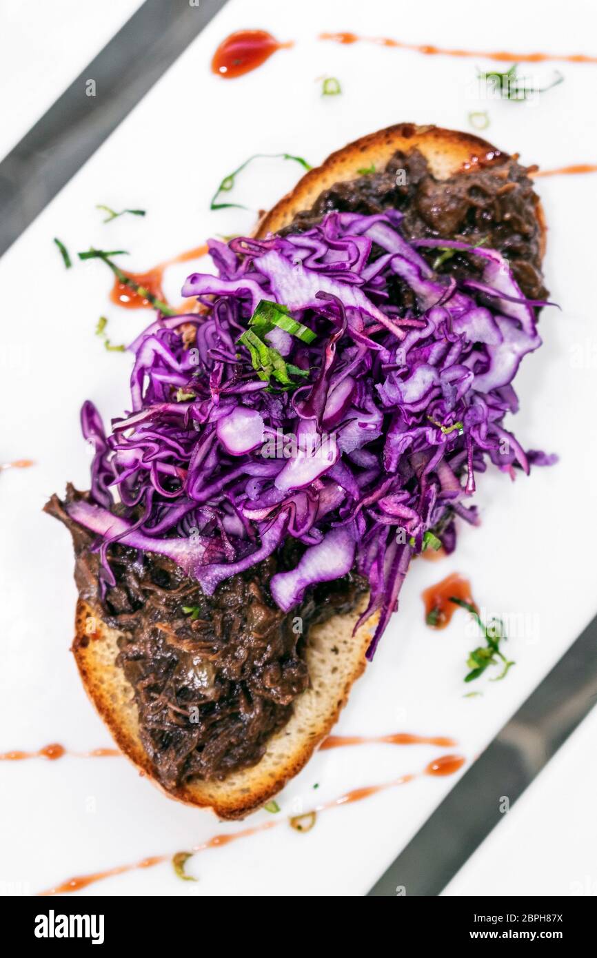 portuguese stewed beef and red cabbage toasted open sandwich tapas ...