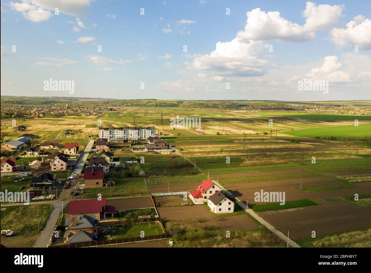 Aerial view of rural area in town with residential houses Stock Photo ...