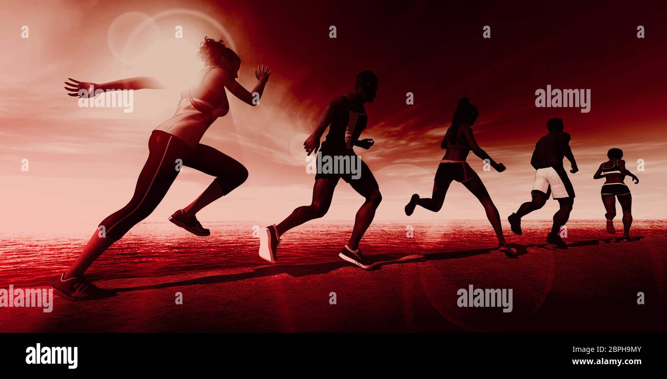 Running Concept Abstract Background with Runners Silhouette Stock Photo ...
