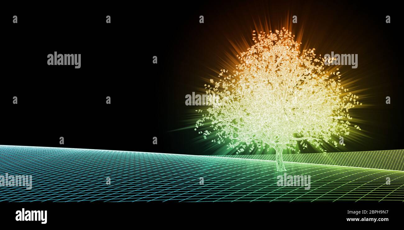 Digital Tree Growing on a Virtual Landscape Stock Photo - Alamy