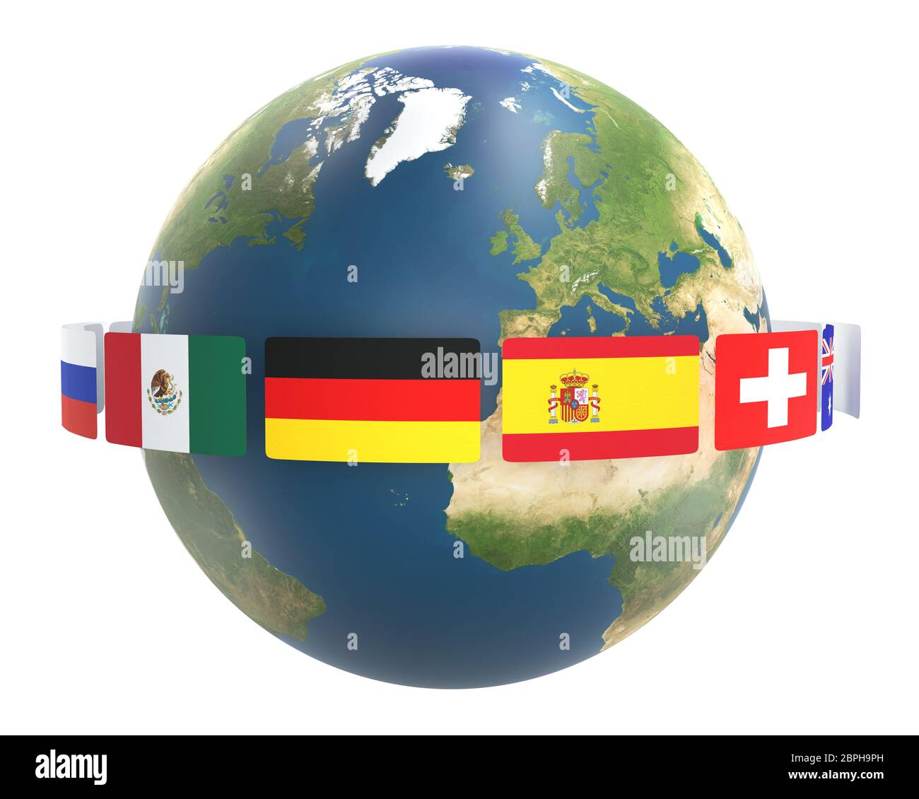 flags around the world. planet earth globe 3d-illustration. elements of ...