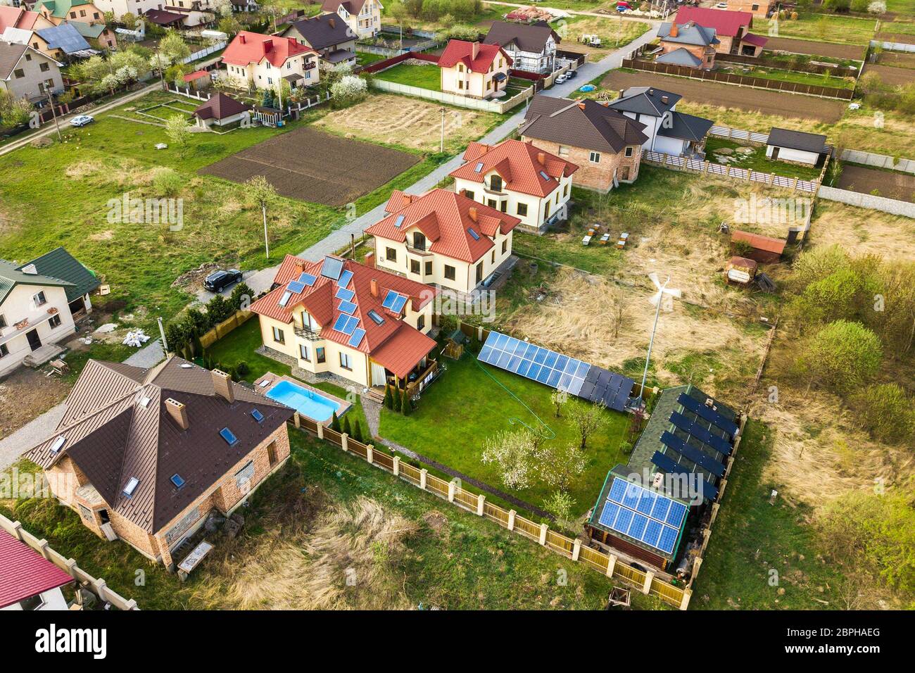 Aerial view of rural area in town with residential houses Stock Photo ...