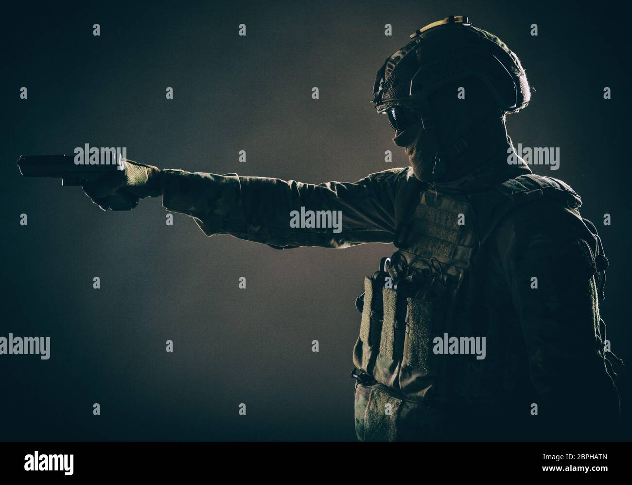 Soldier of army elite forces, special security service fighter with ...