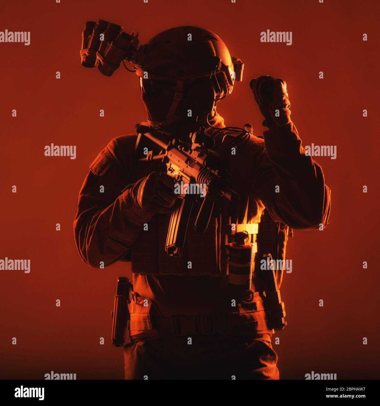 Special operations soldier, SWAT team fighter in mask and glasses ...