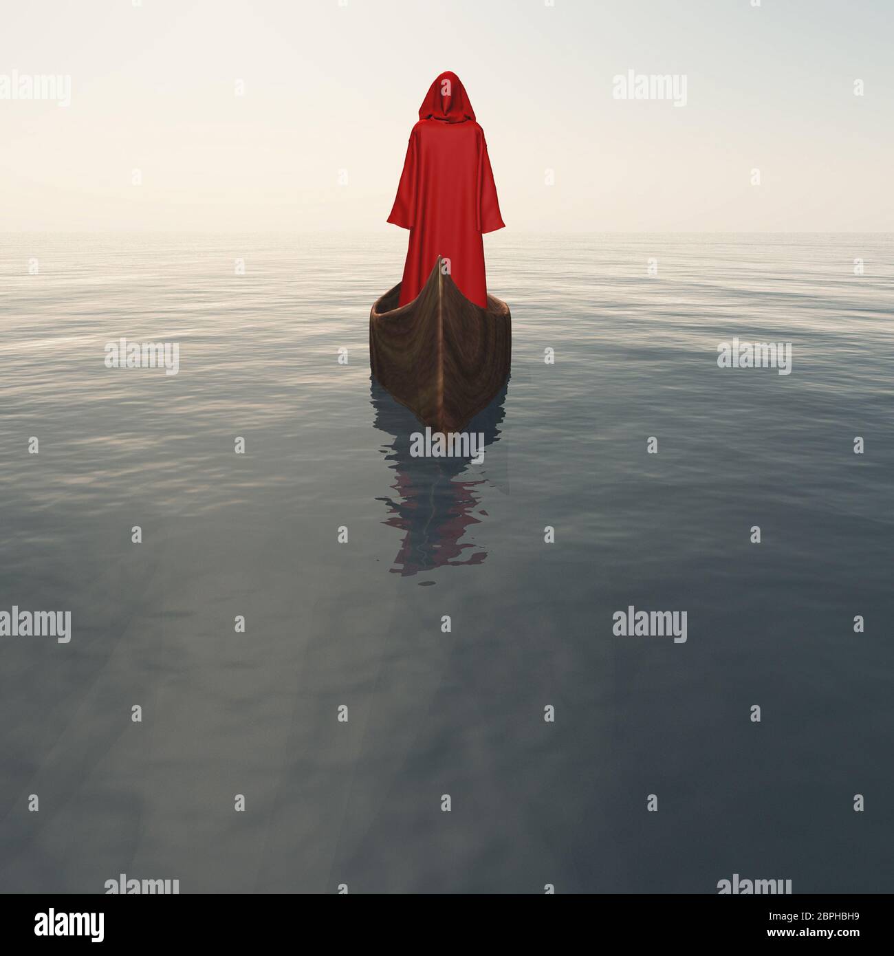 Monk in red cloak floats in the boat Stock Photo - Alamy