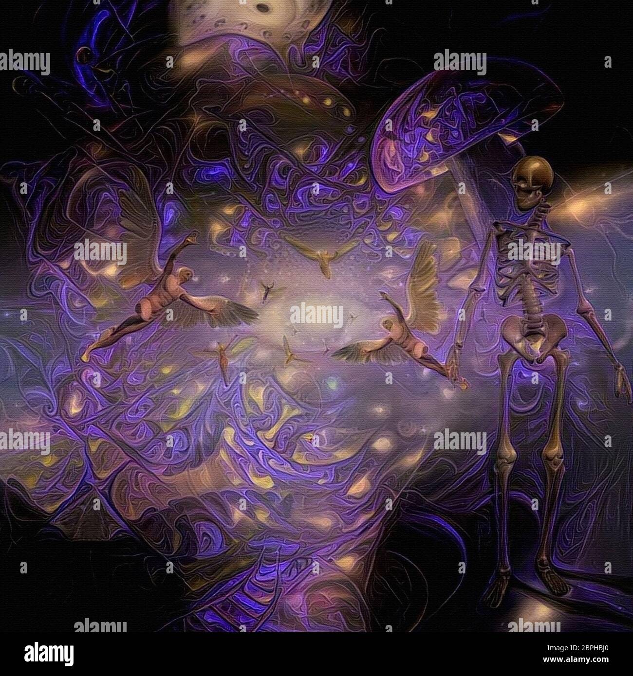 Spiritual abstract painting in vivid purple colors. Surrealism. Human ...