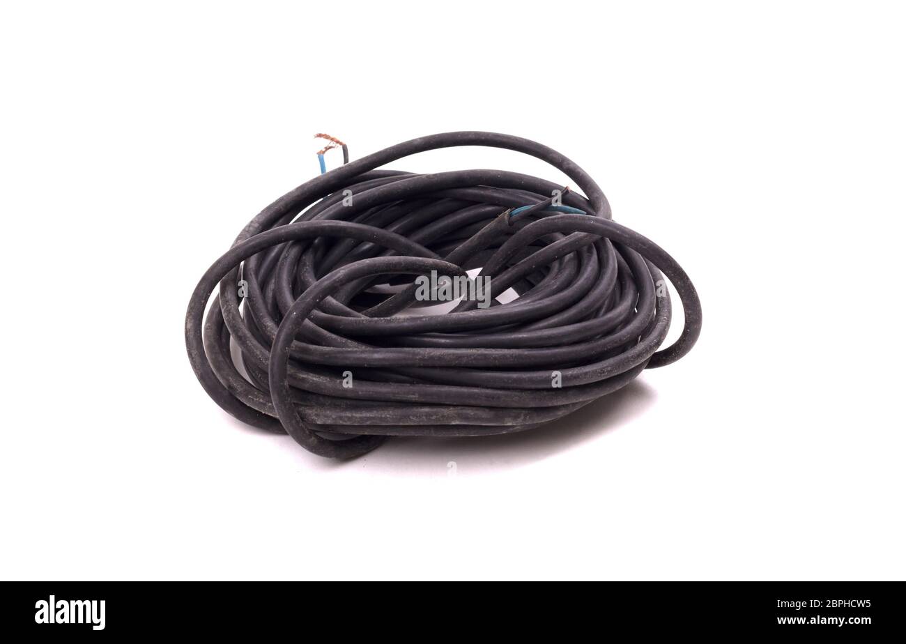 Black wire cable isolated on a white background abstraction Stock Photo ...