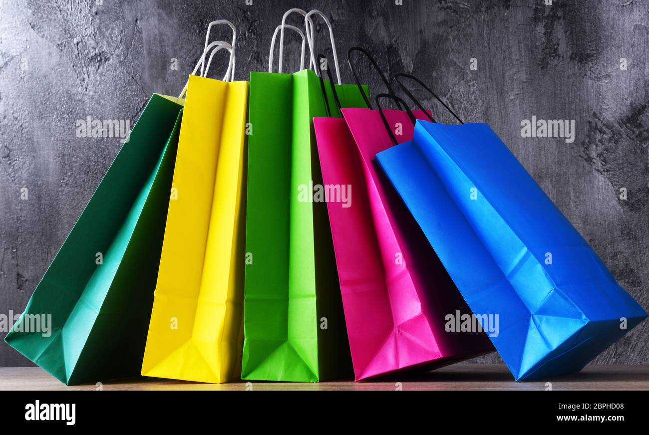 Composition with colorful paper shopping bags Stock Photo - Alamy