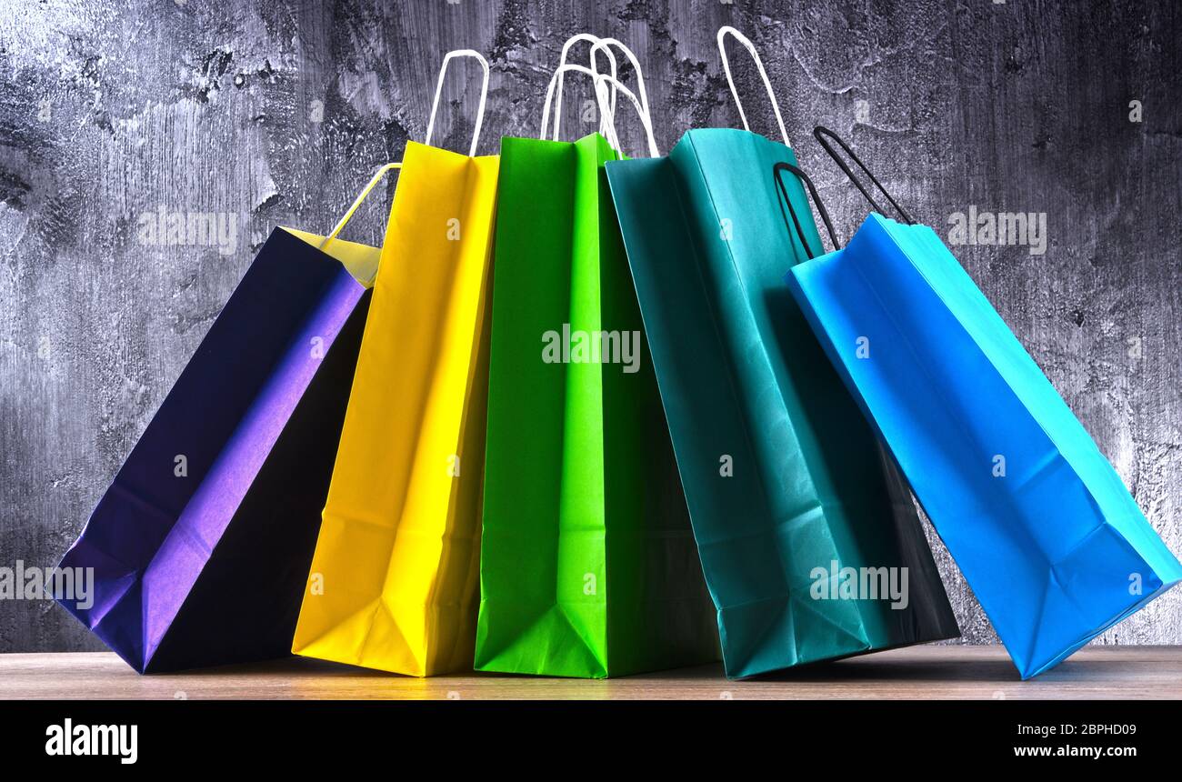 Composition with colorful paper shopping bags Stock Photo - Alamy