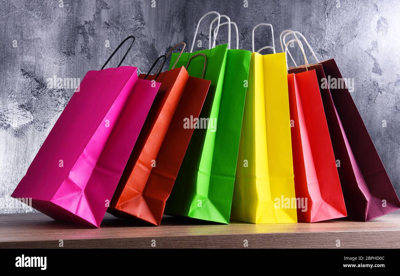 Composition with colorful paper shopping bags Stock Photo - Alamy