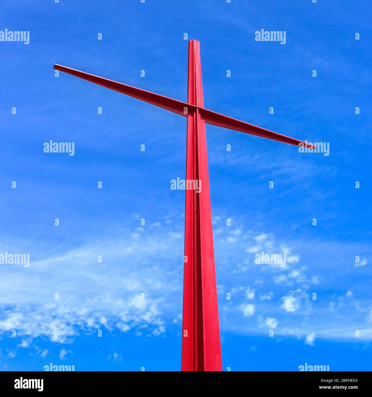 Large red christian cross on sky background. Passion symbology. Easter ...