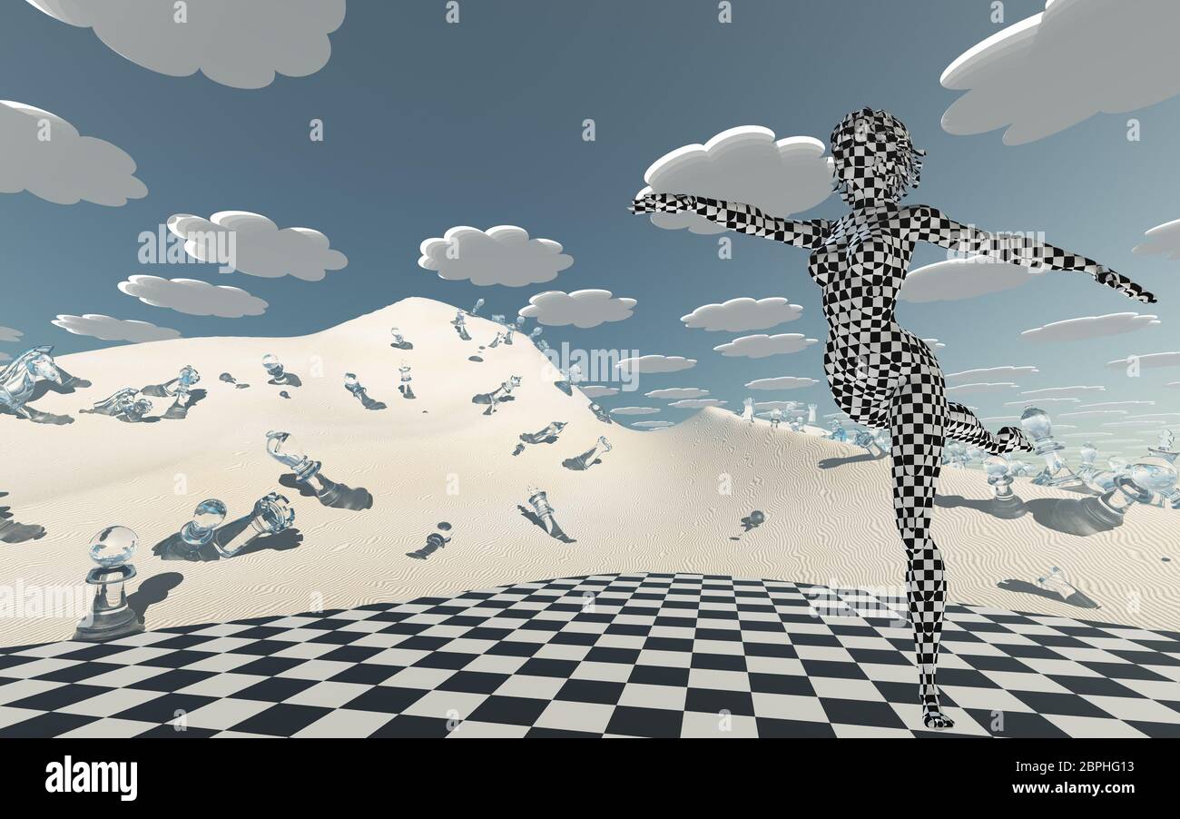Checker board covered dancer in chessboard desert Stock Photo - Alamy