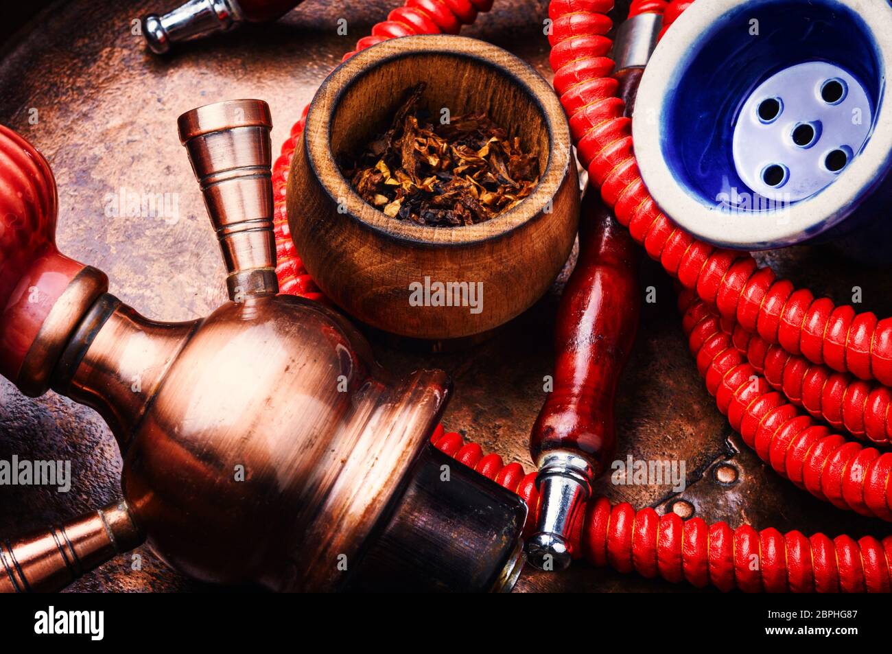 Turkish hookah .Smoking turkish shisha.Tobacco in a snuffbox and hookah ...