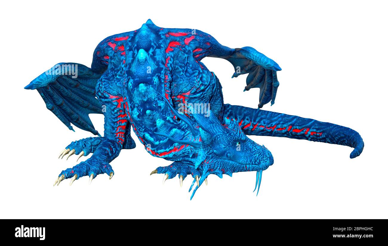 3D rendering of a blue fantasy dragon isolated on white background ...