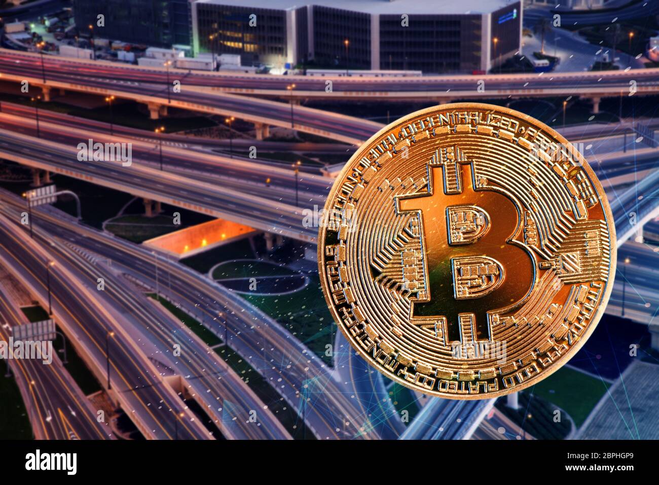 bitcoin against skyscrapers - futuristic smart city - cryptocurrency ...