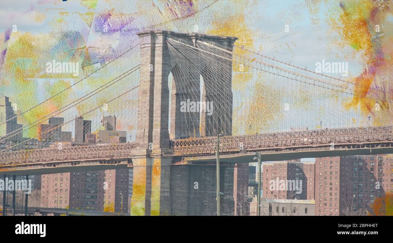 Modern art. Brooklyn bridge, view on downtown Stock Photo - Alamy