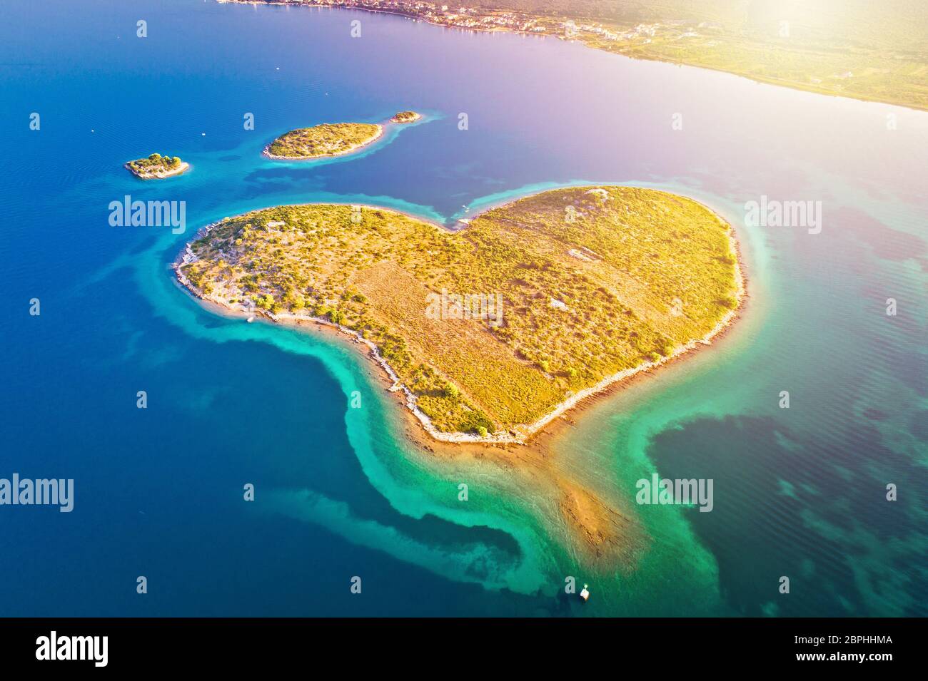 Heart shaped island of Galesnjak in Zadar archipelago aerial view ...