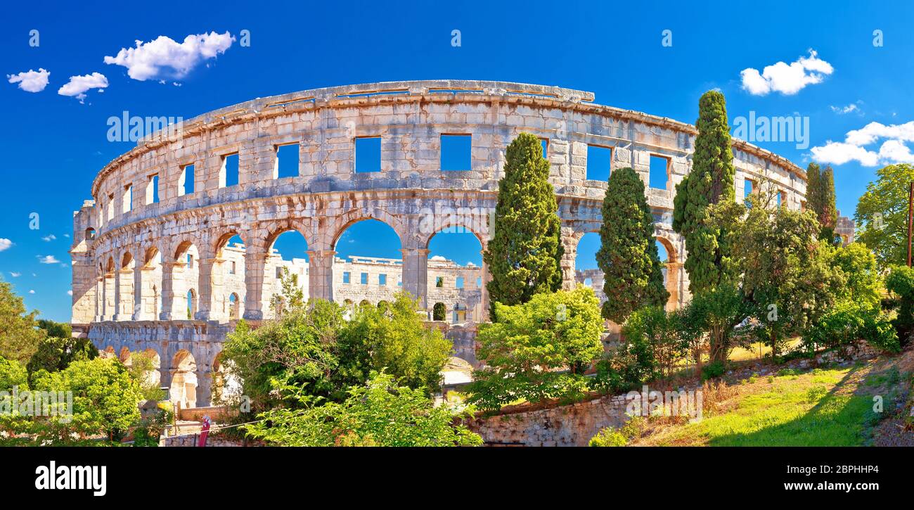 Arena Pula historic Roman amphitheater panoramc green landscape view ...