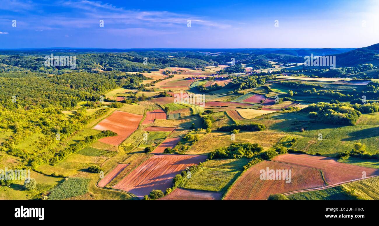 Agriculture layers of Prigorje region near Apatovec village aerial view ...