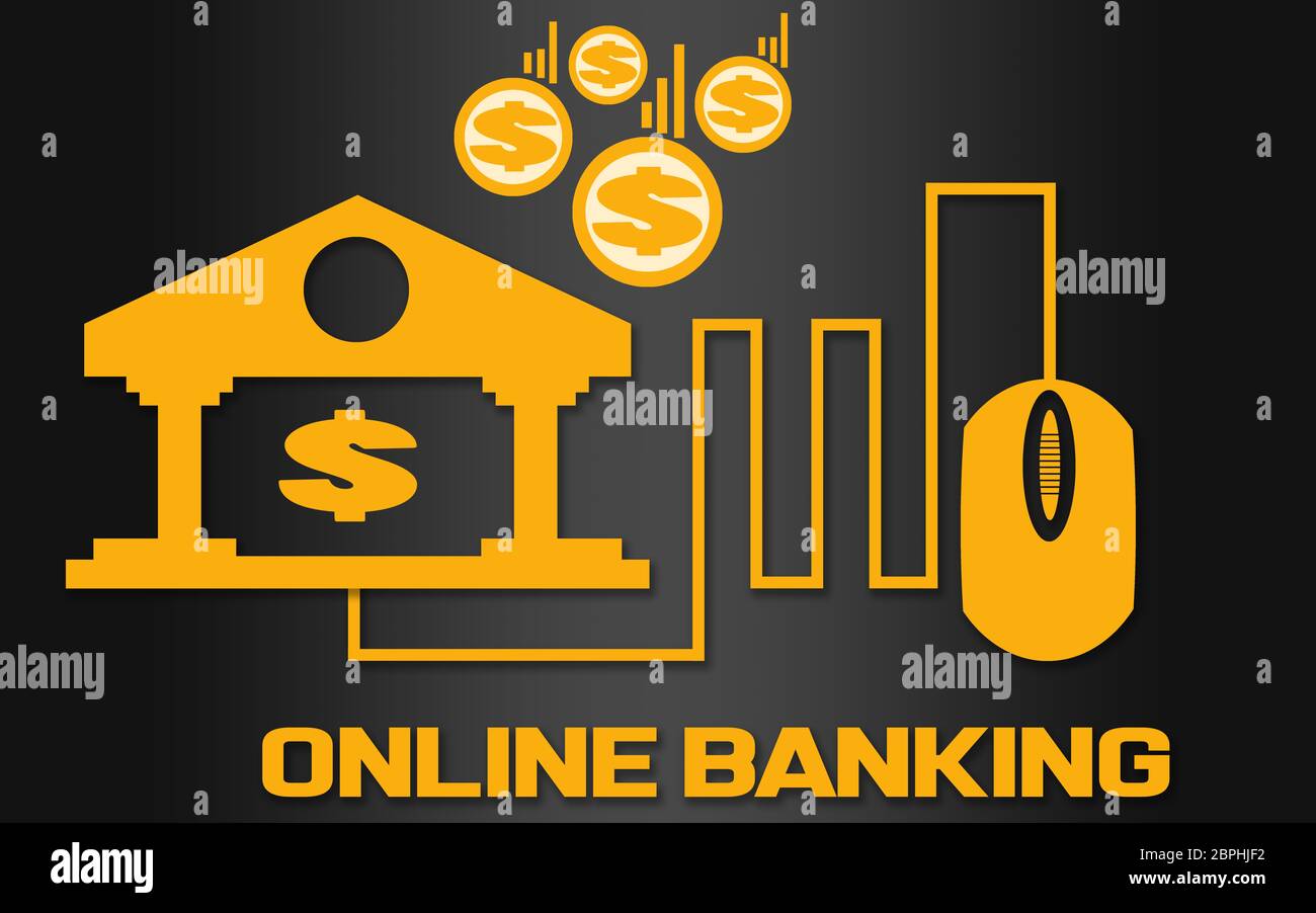 Online banking concept with golden bank logo, 3D rendering Stock Photo ...