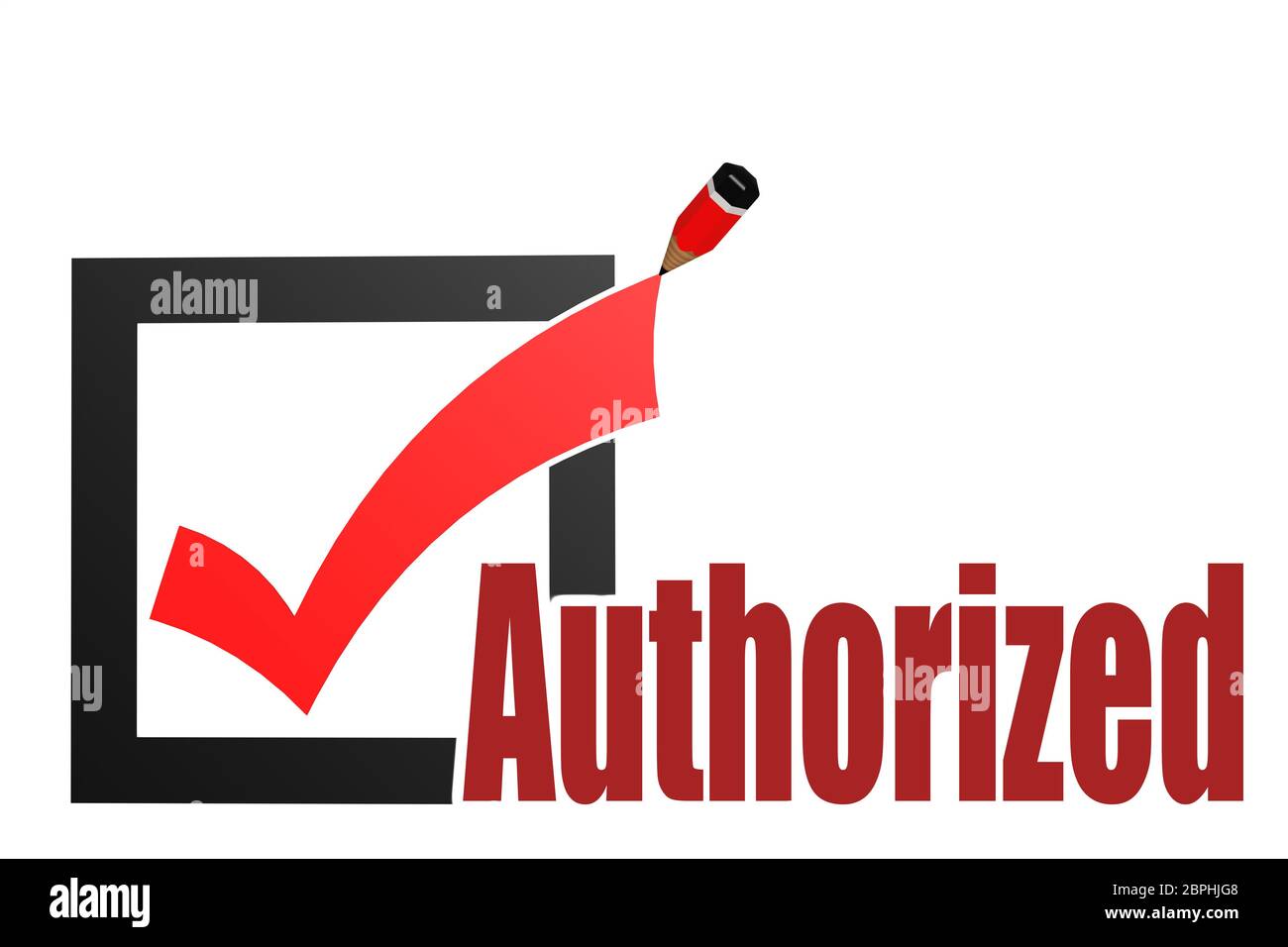 Authorized word with check mark and pencil, 3D rendering Stock Photo ...
