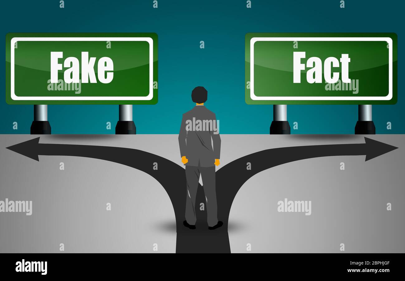 Two green direction signsa, fact or fake, 3D rendering Stock Photo - Alamy