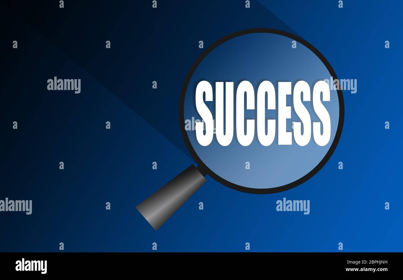 Glass magnifier with success word, 3D rendering Stock Photo - Alamy