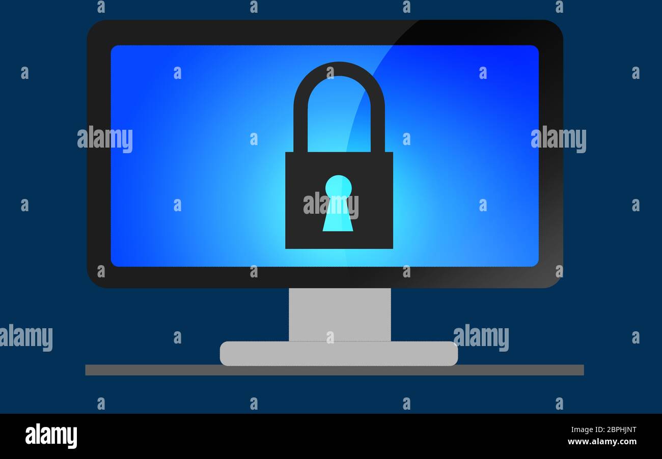 Computer screen with a lock sign, 3D rendering Stock Photo - Alamy