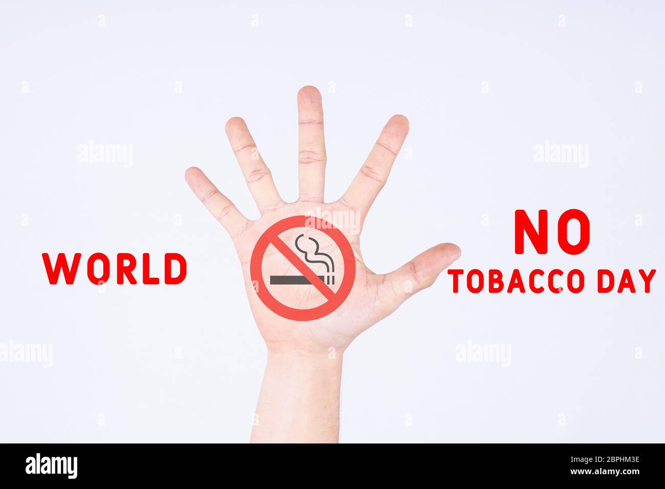 Open hand raised. No smoking sign painted. No smoking on white isolated ...