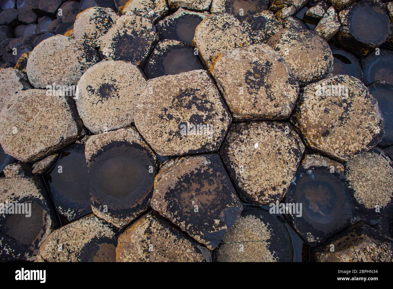 Hexagonal basalt formations at Giants Causeway in Northern Ireland ...