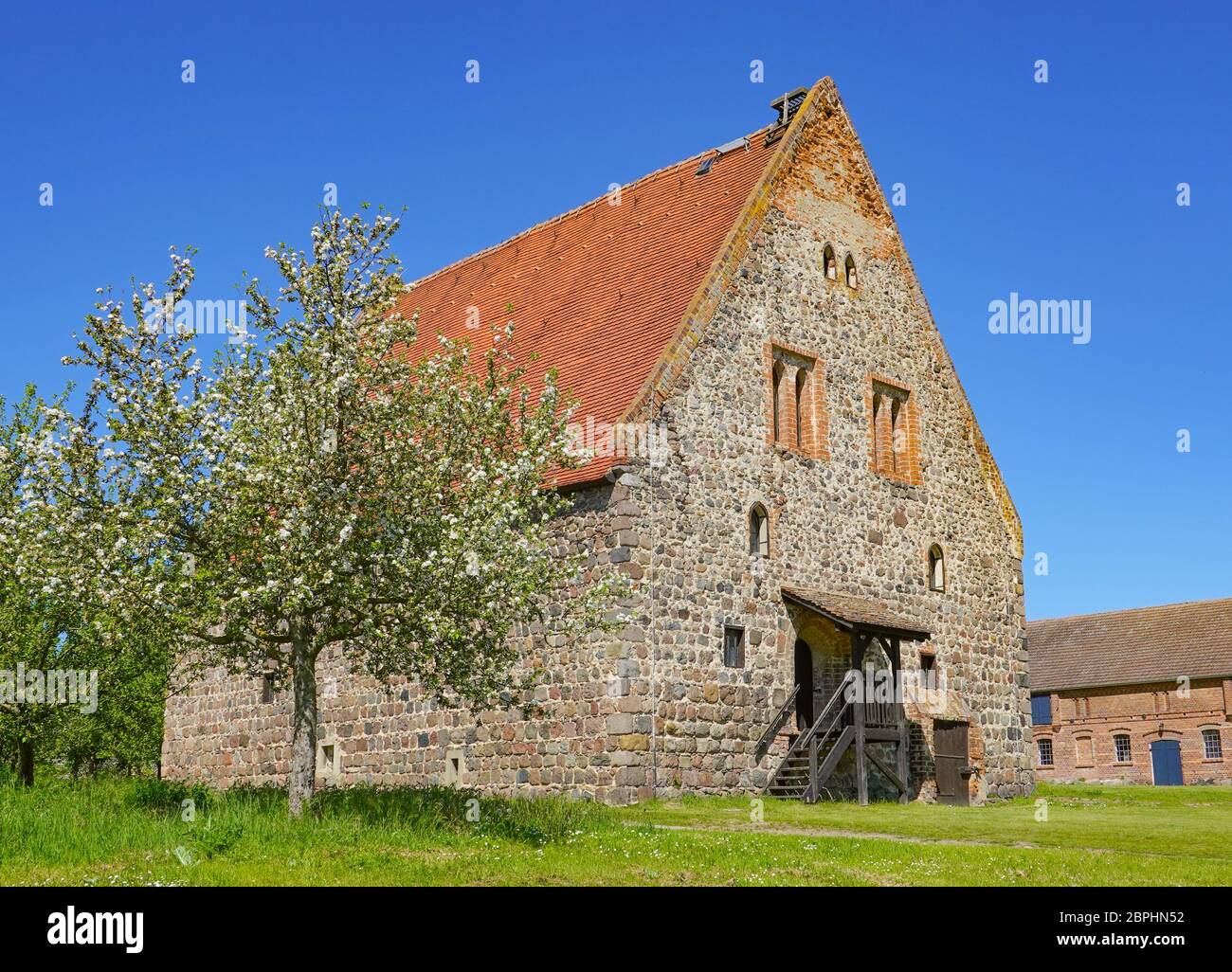 15 May 2020, Brandenburg, Lietzen: Fruit trees blossom in front of the ...