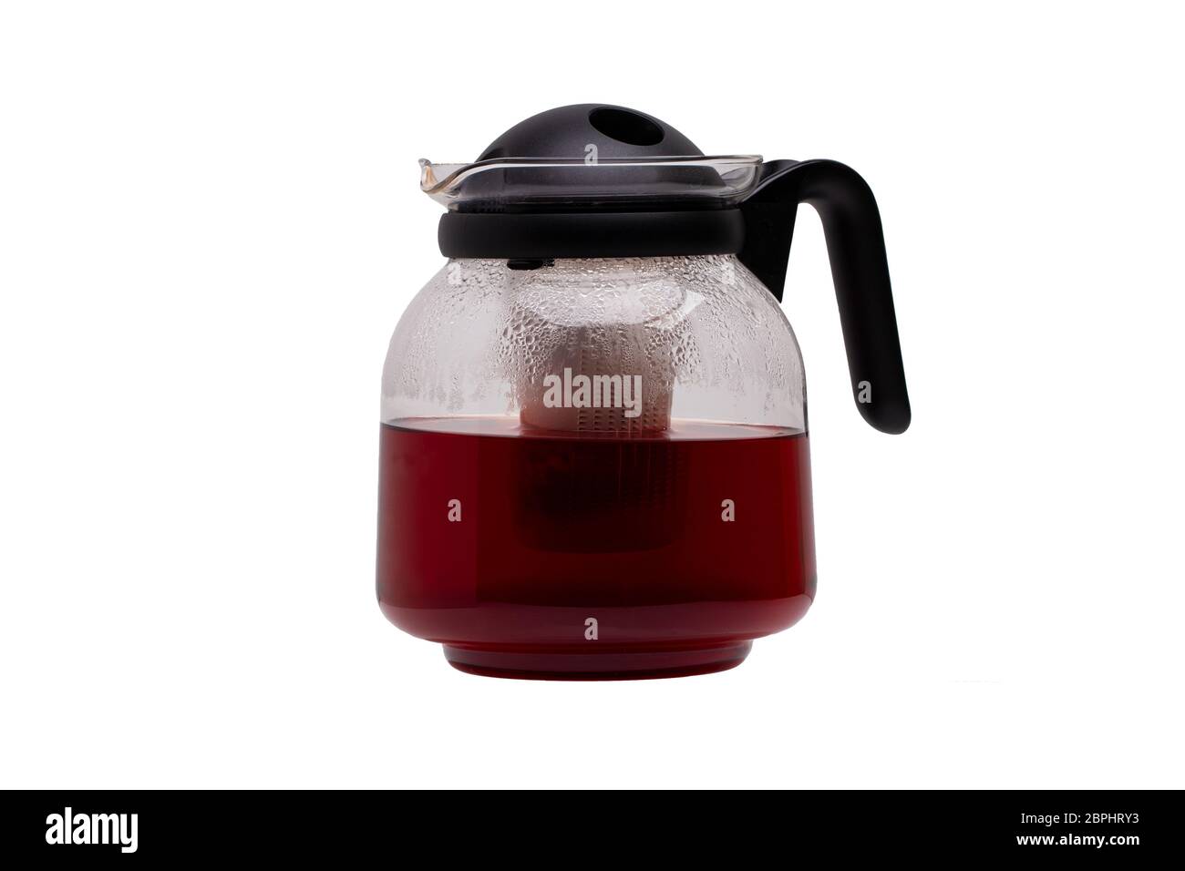 Teapot isolated. Glass tea maker with a detachable plastic infuser ...