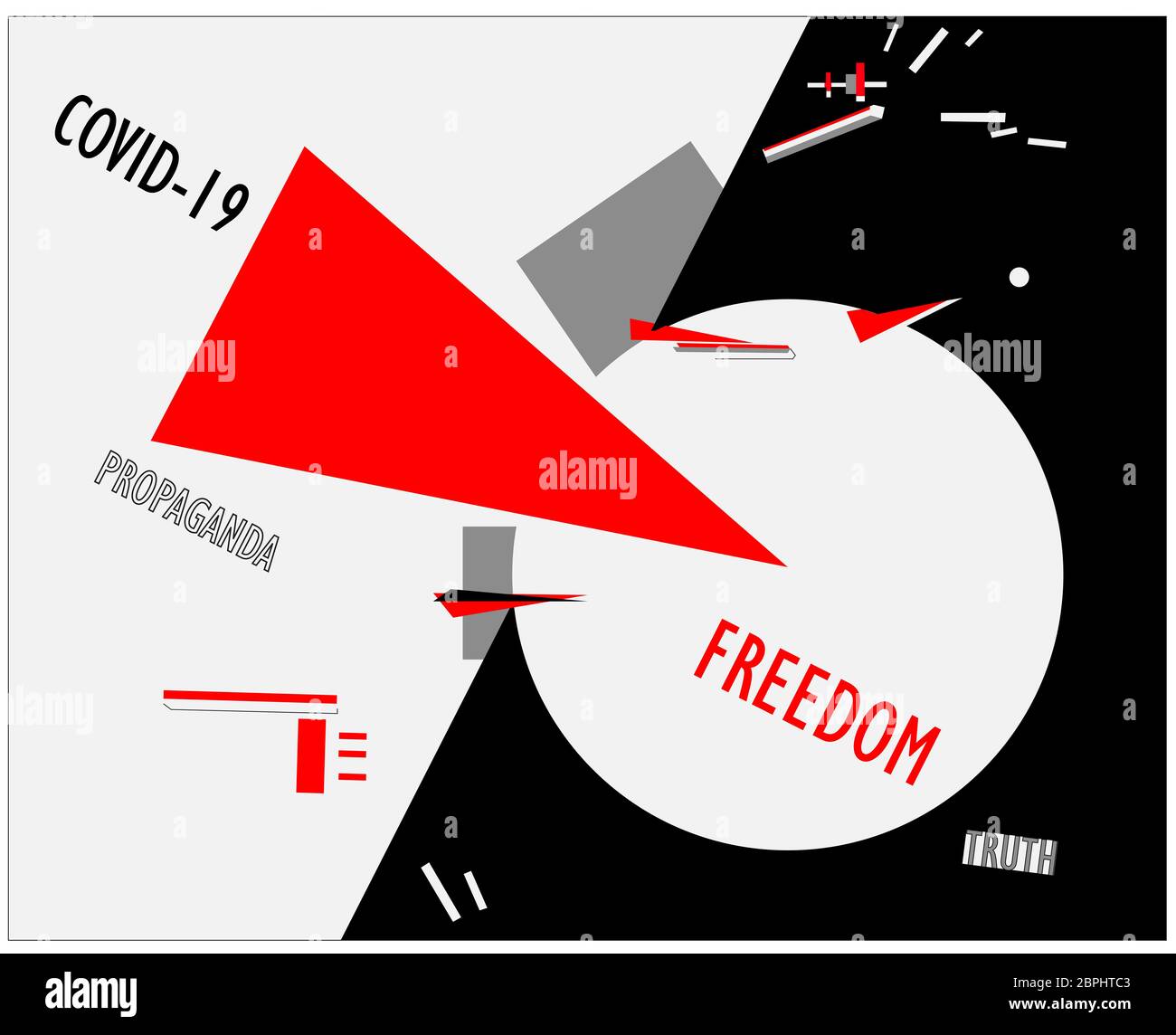 Covid-19 propaganda against freedom and truth poster in the suprematism ...