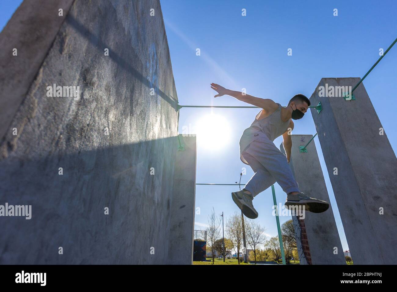 Safe jump a extreme sport occupation parkour Stock Photo - Alamy