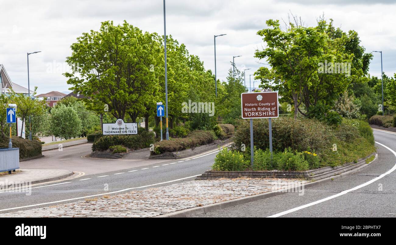 Sign for the North Riding of Yorkshire at the road into Thornaby ...