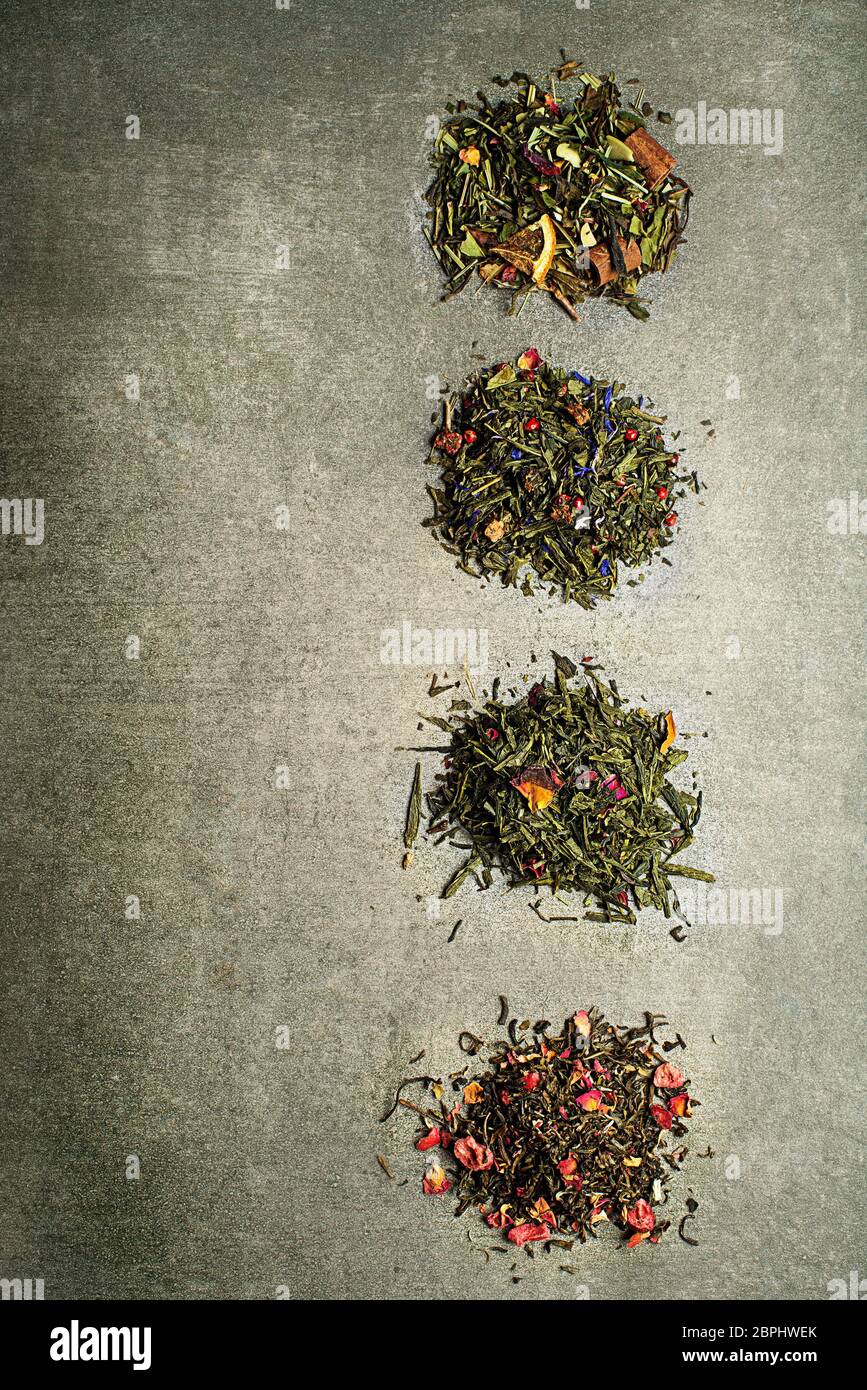 Dry Collection of different types tea herbs and spices Stock Photo - Alamy