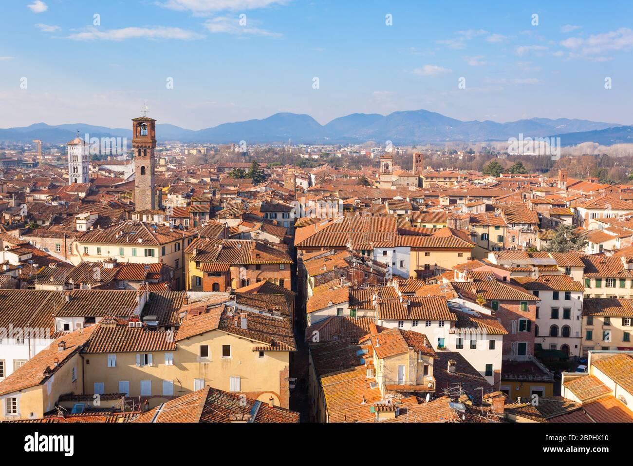 Lucca from Guinigi Tower. Italian landmark. Aerial view of Lucca Stock ...