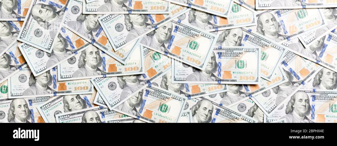 Top view of one hundred dollar banknotes made as a background. USD ...