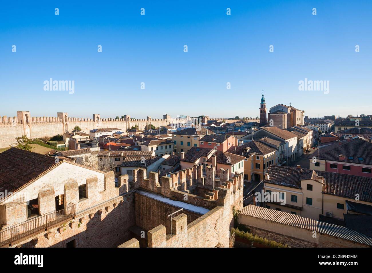 View of Cittadella, medieval walled city in Italy. Italian fortificated ...
