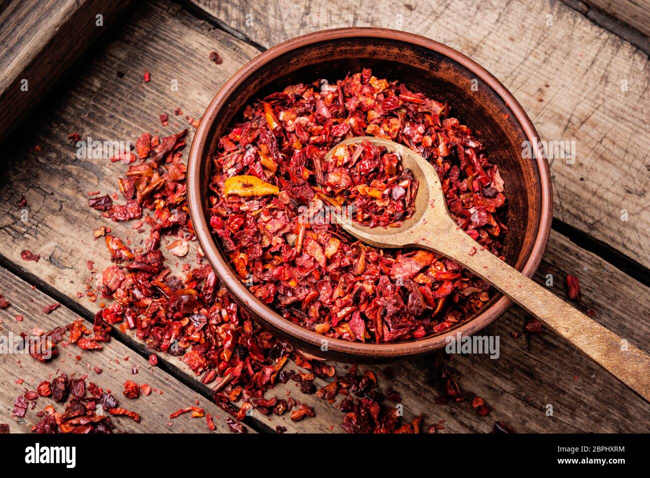 Sweet red sliced pepper as seasoning.Indian spices Stock Photo - Alamy