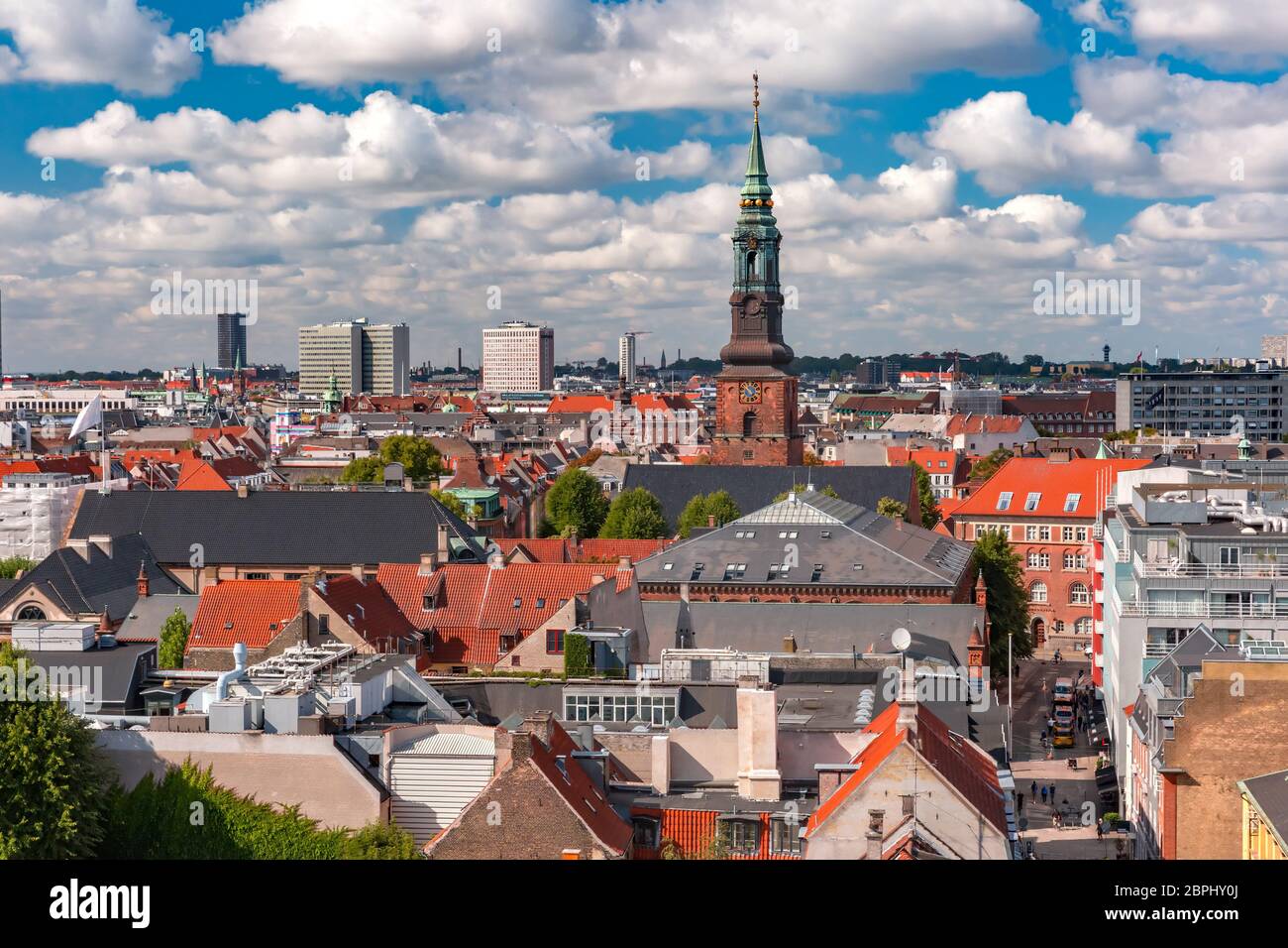 Scenic summer aerial view of Old Town skyline with St. Peter's Church ...