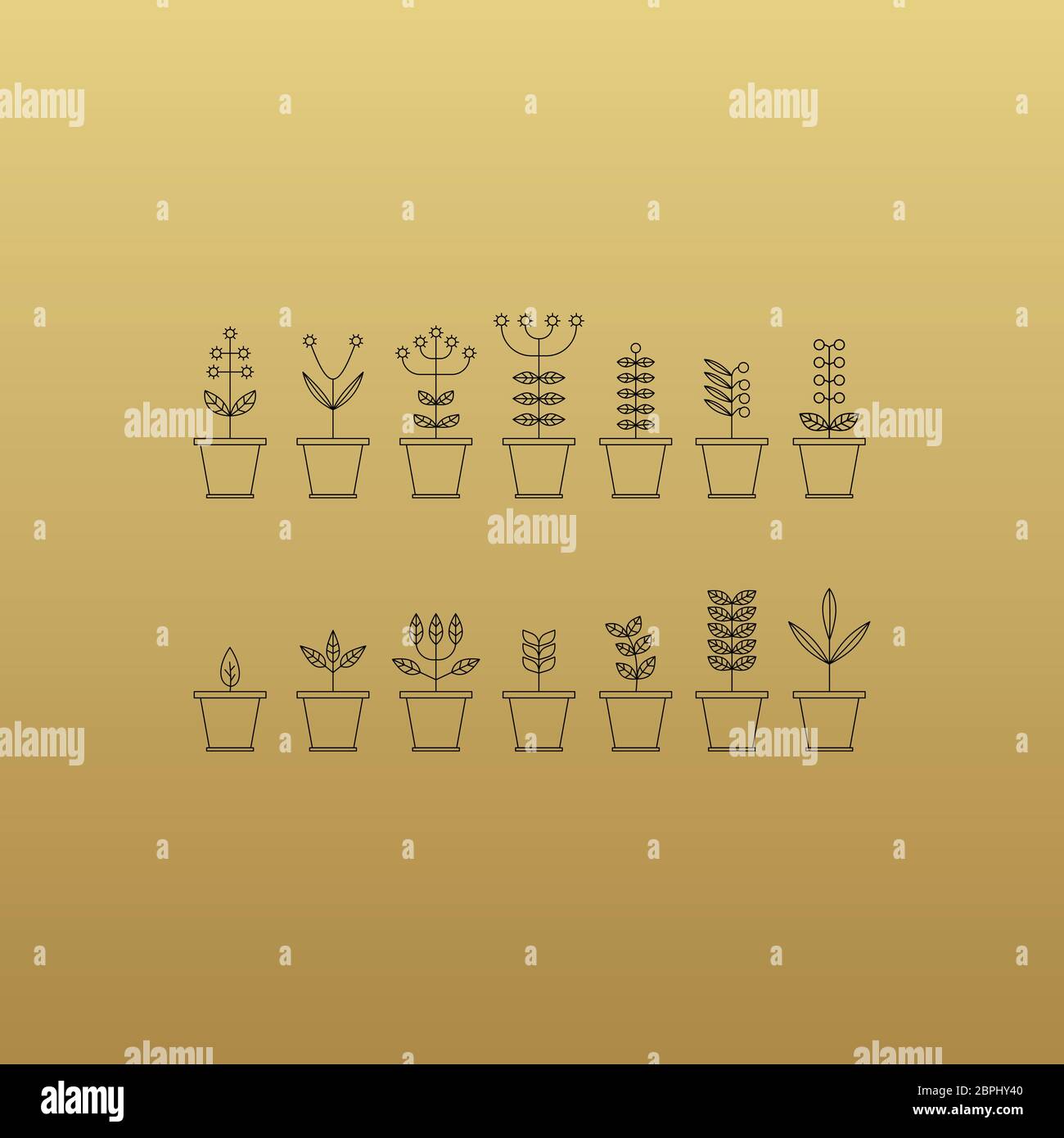 Set with Flowerpot Icons. Nature Collection. Flora Elements. Eco Signs ...
